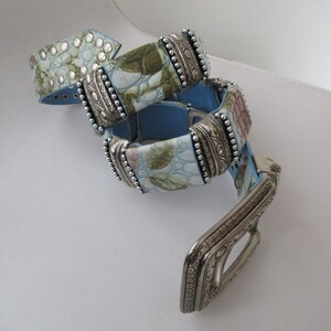 WOW NANNI MILANO Women's Leather Belt, Embossed Floral Print Leather ...