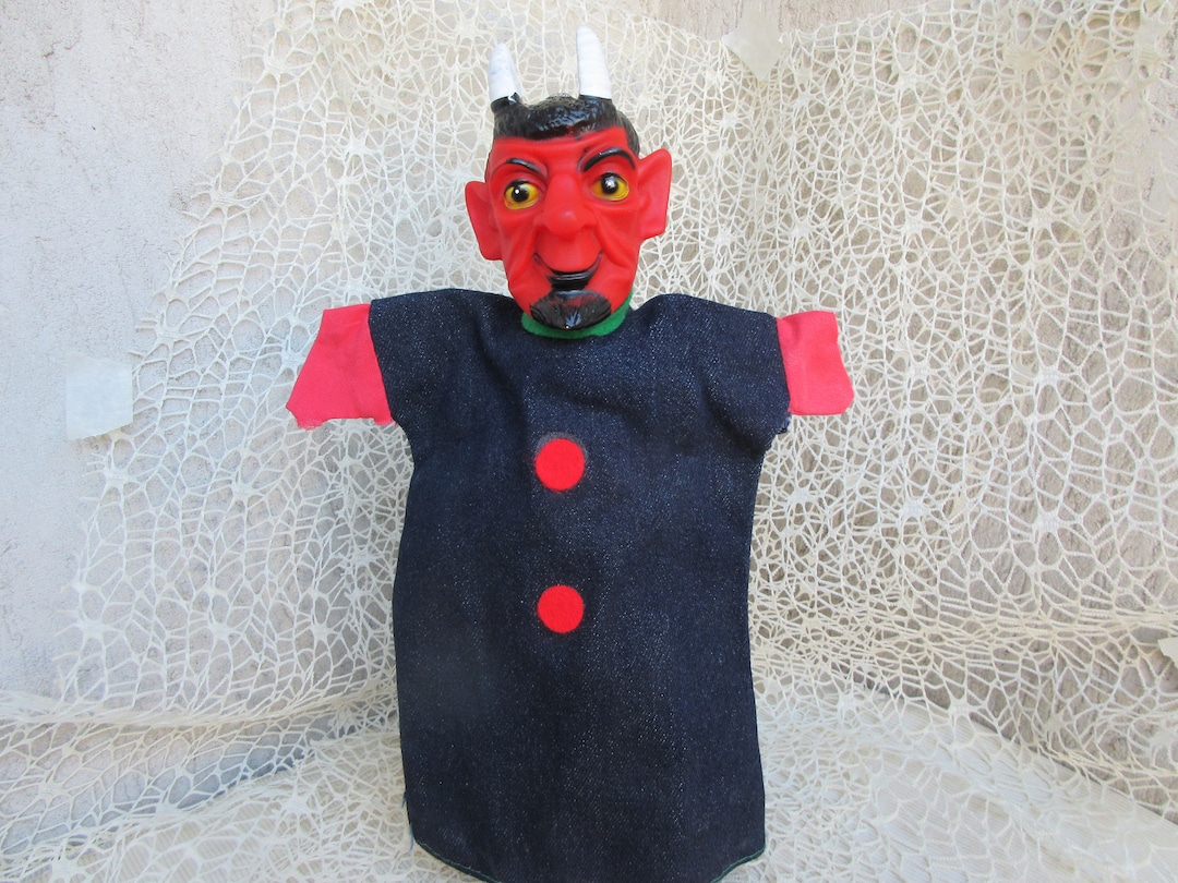 Vintage Devil White Horns Hand Puppet Satan Glove Hell Demon Character Theatre Abaddon Lucifer ...