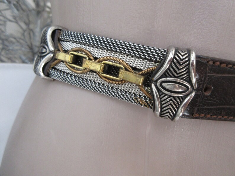 WOW NANNI MILANO Women's Leather Belt Mesh & Chain Brown - Etsy