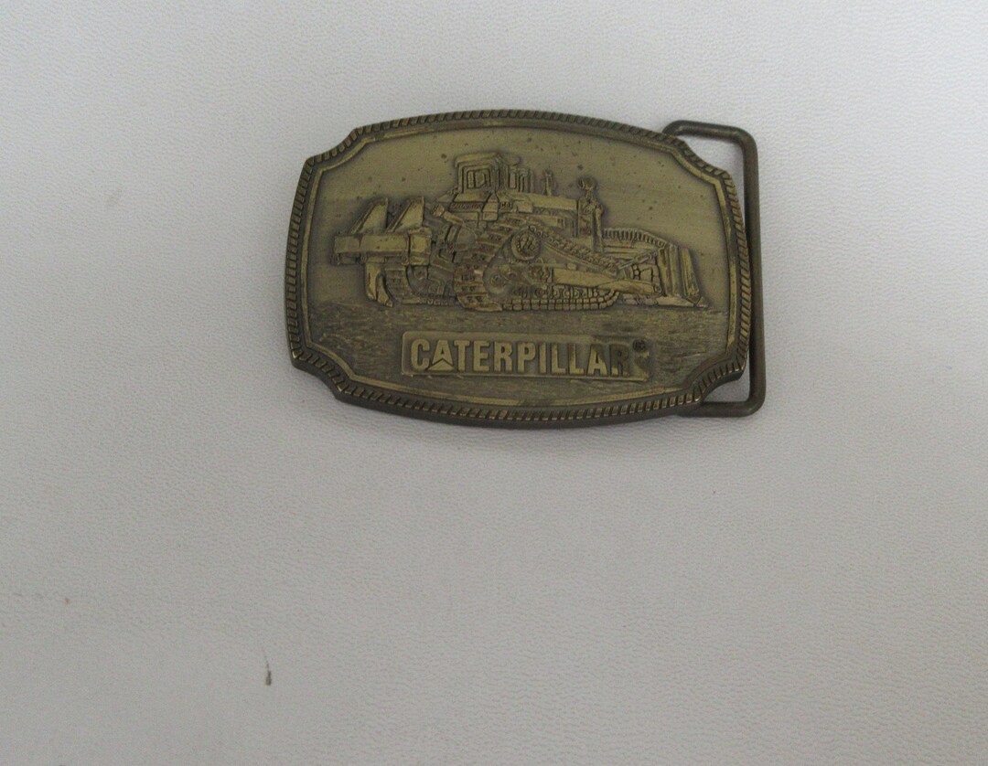 CATERPILLAR Construction Themed Bulldozer Brass Buckle CAT BELT Buckle ...