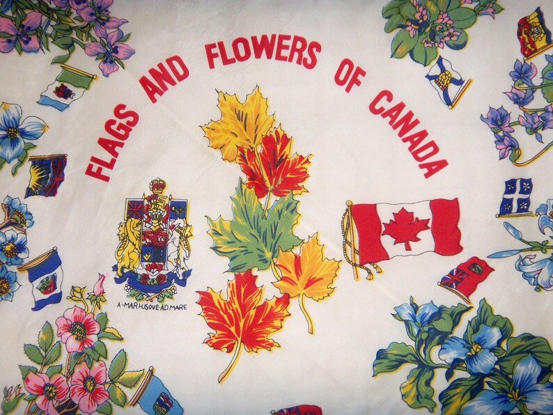 70s Canadian Souvenir Scarf Flags & Flowers of Canada - Etsy