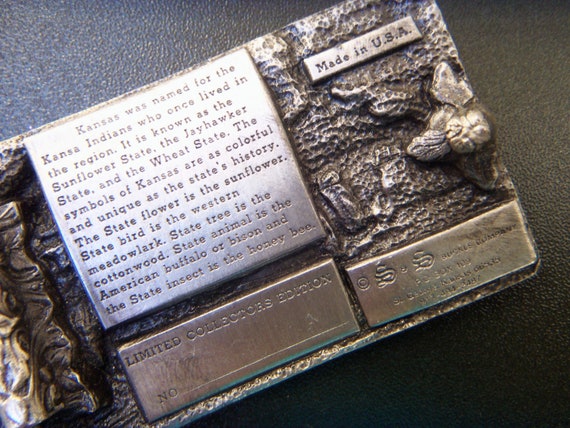 80s Vintage KANSAS Pewter Buckle "LAND of AH'S" S&S L… - Gem
