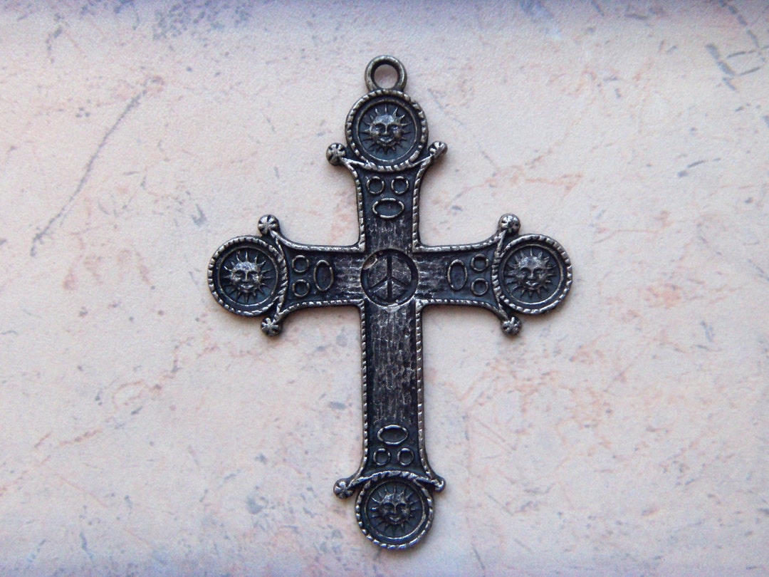 70s Pewter Hippie Cross Pendant: Woodstock Era Peace Symbol - Etsy