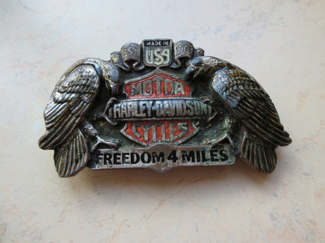 1993 Baron Harley Davidson Buckle freedom 4 Miles Vintage Eagles Belt ...