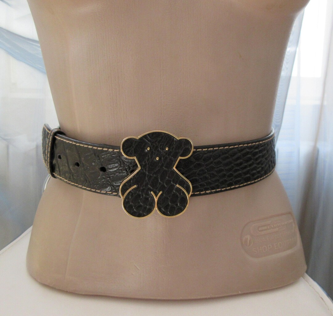 Teddy Bear Leather Belt, Stamped Croc Pattern Leather & Bear Belt ...