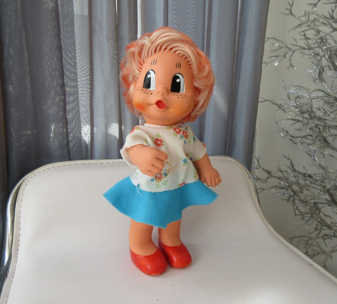 Vintage Late 60s DDR Rubber Doll Big Eyes Movable Head and Arms Carrot ...