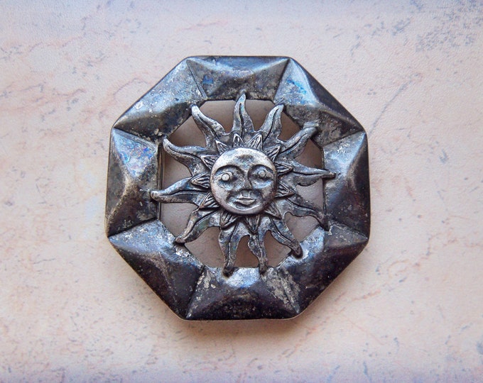 80s DAM Buckle Sun Face Octagon Shape French Vintage Symbolism - Etsy