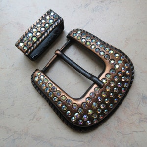 Vintage Jeweled Buckle Set, Aurora Borealis Rhinestone & Copper Belt ...