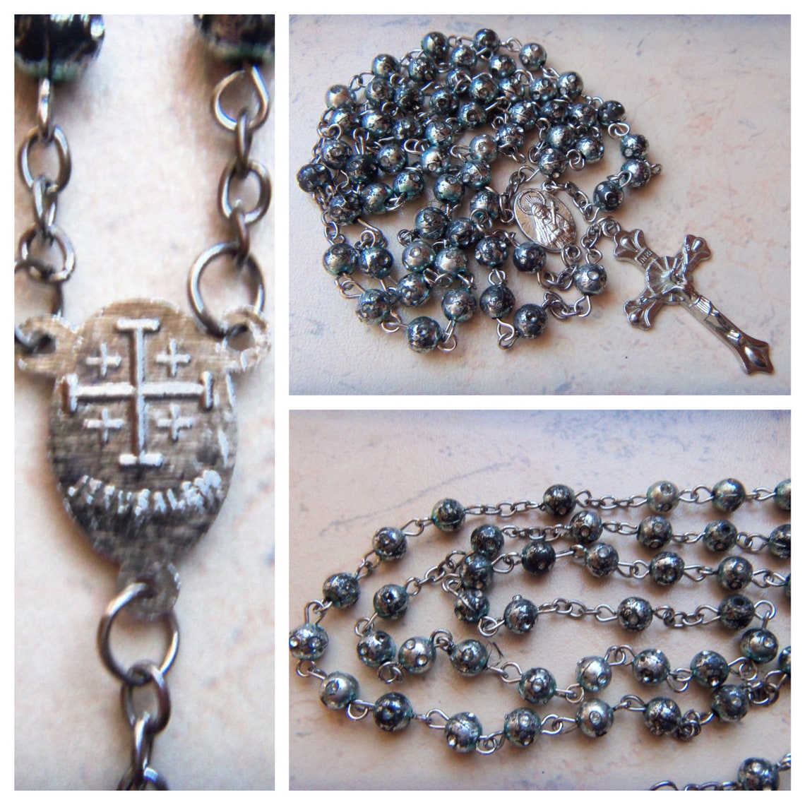 Vintage Jerusalem Rosary Metal Prayer Beads With Rhinestone - Etsy