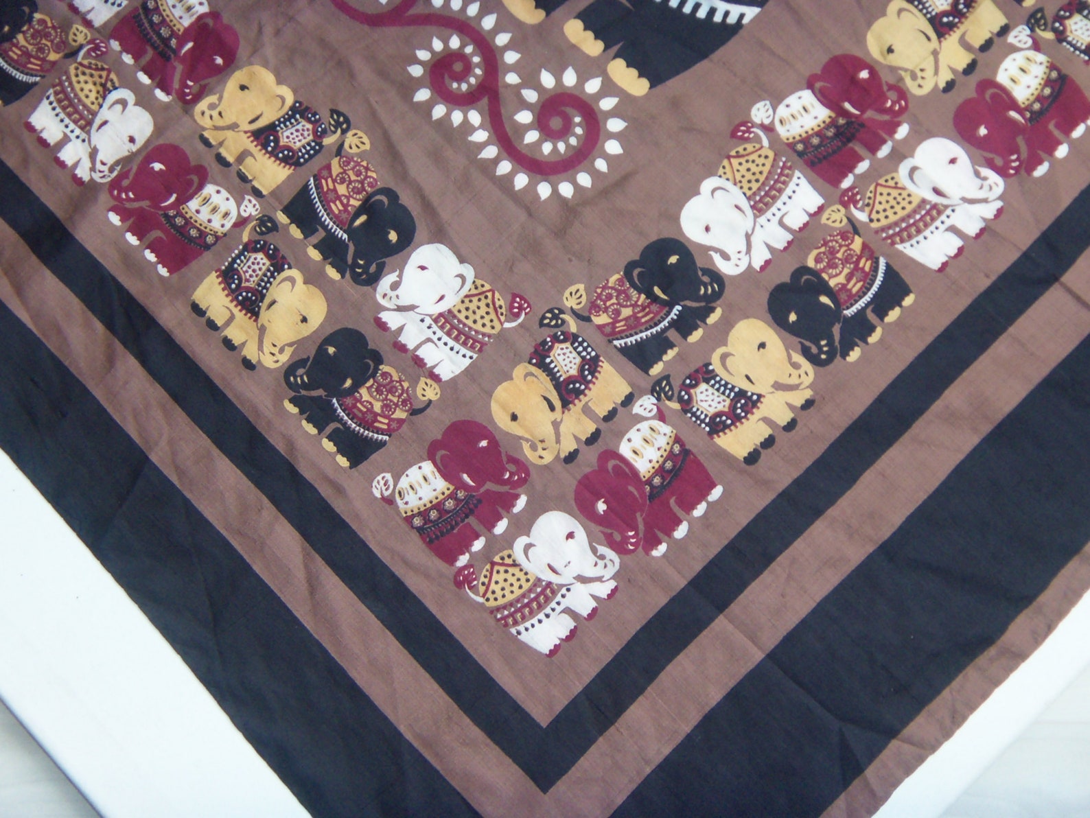 Vintage Thai Silk Scarf Elephant Pattern Native Design | Etsy