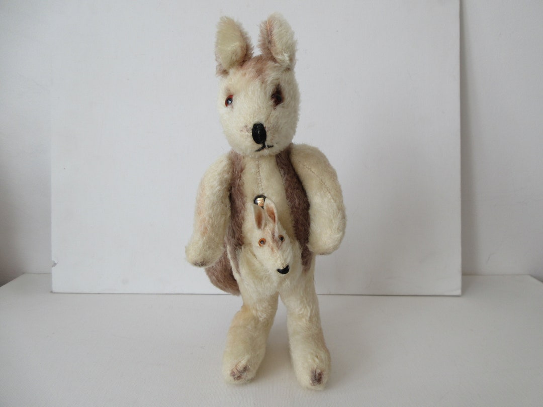 Vintage GRISLY German Kangaroo & Baby Mohair Toy, Semi Jointed West ...