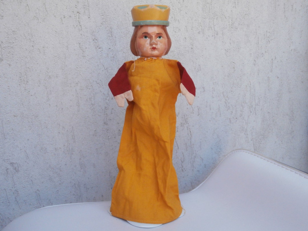1930s QUEEN Hand Puppet, Hand Carved & Painted Wood Head, Collectible ...