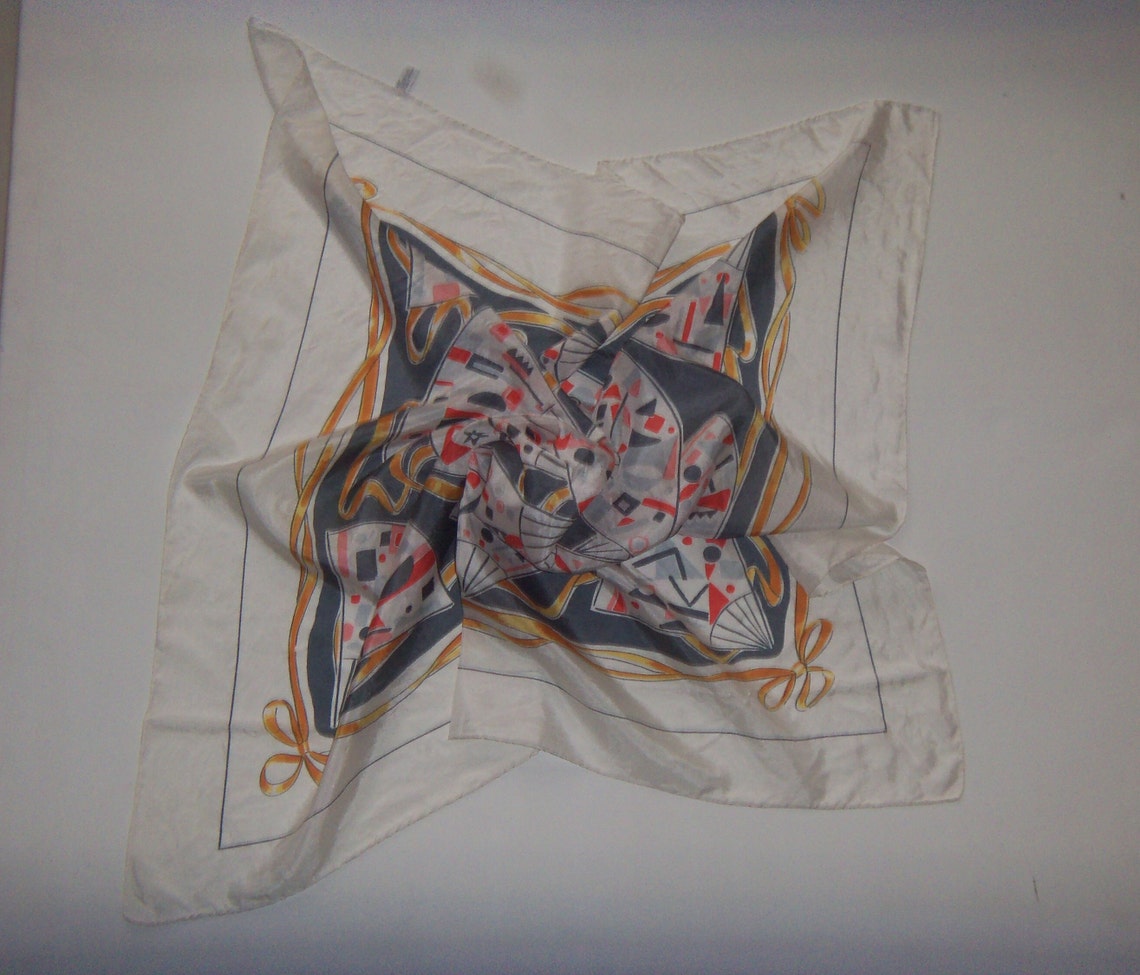 Vintage Karl Lagerfeld Silk Scarf: Asian Fan & Gold Ribbon Pattern, 85 ...