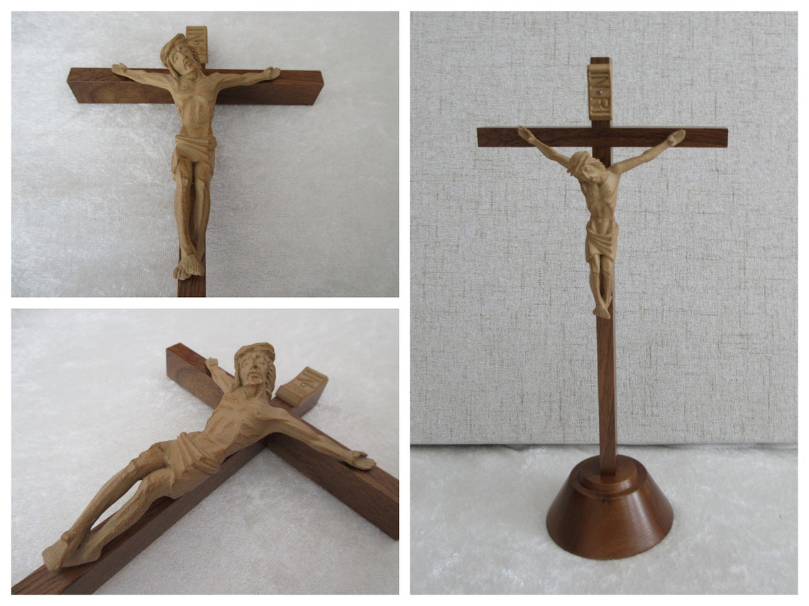 Standing Catholic Crucifix Tabletop Wood & Plastic Mid - Etsy