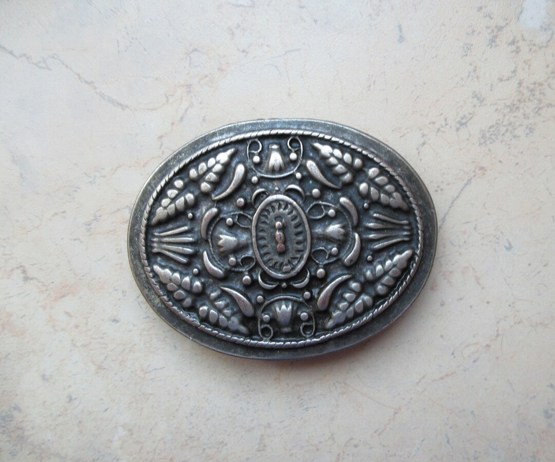 Vintage Floral Buckle Oval Pewter & Silvery Color Belt Buckle Flowers ...