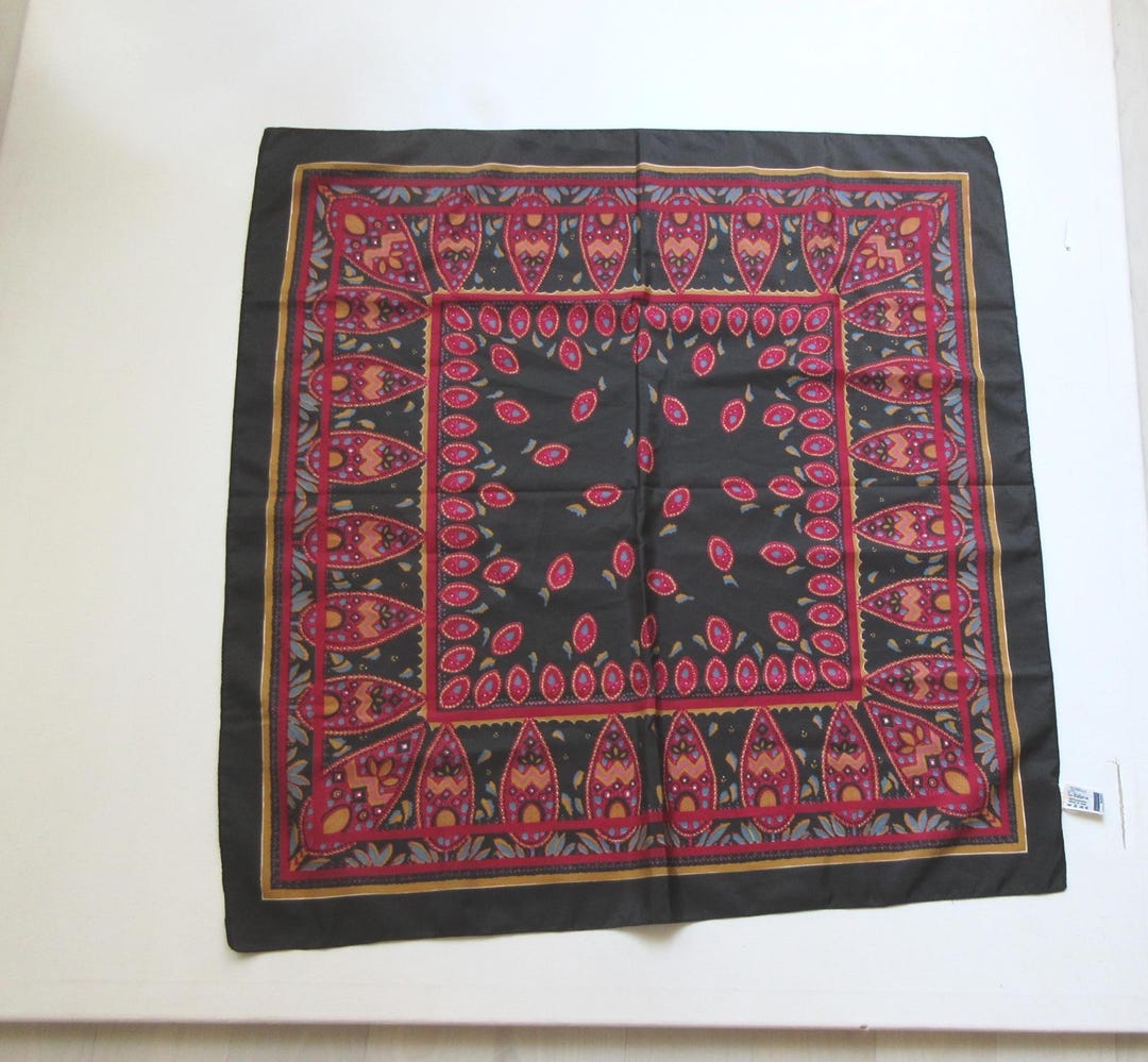 1980s.roselli Vintage Italian Crepe Neck Scarf Head Paisley Pattern ...
