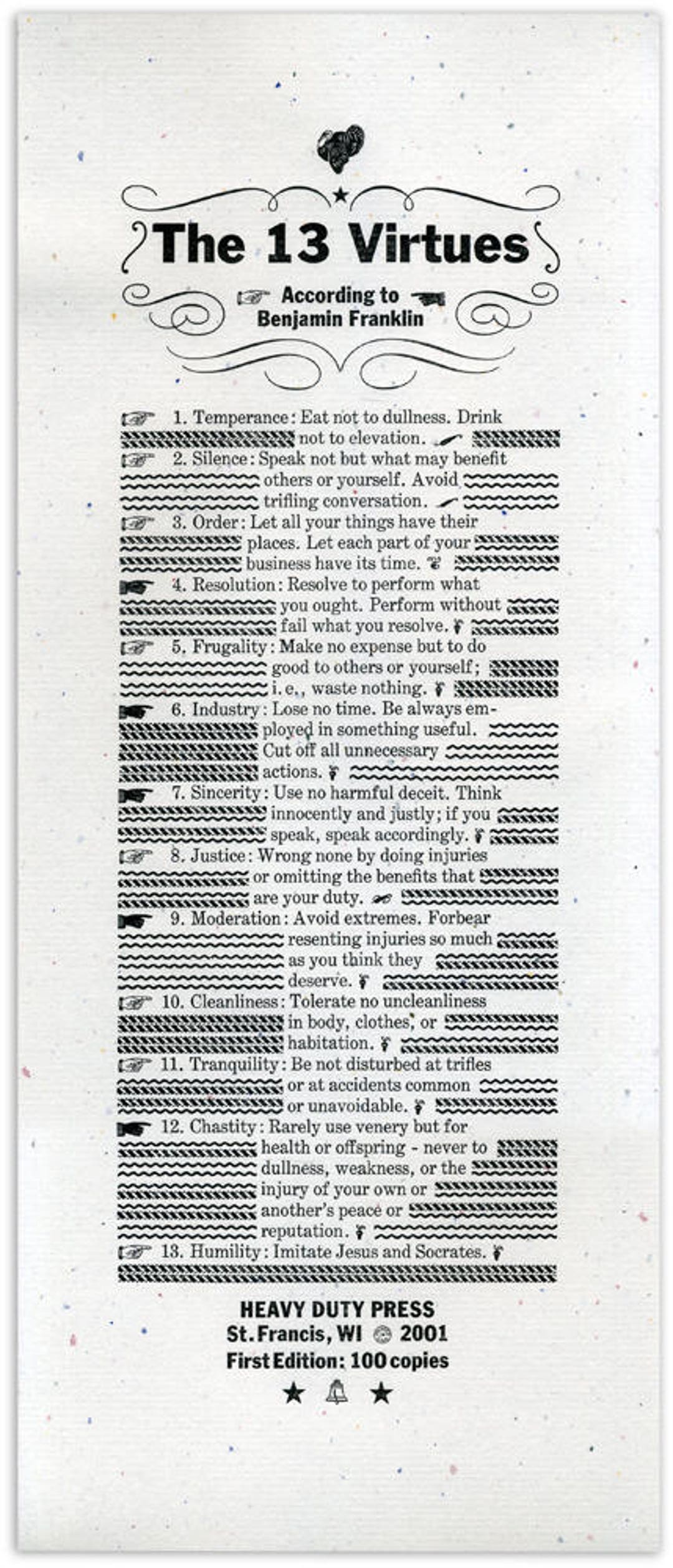 The 13 Virtues of Ben Franklin, Letterpress Print, 1st Edition - Etsy