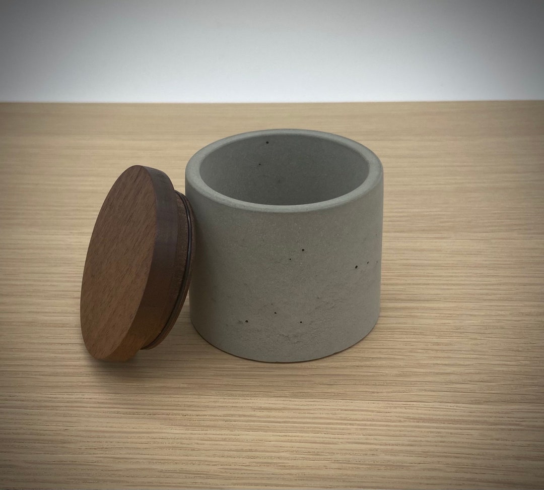 Concrete and Walnut Round Lidded Box - Etsy