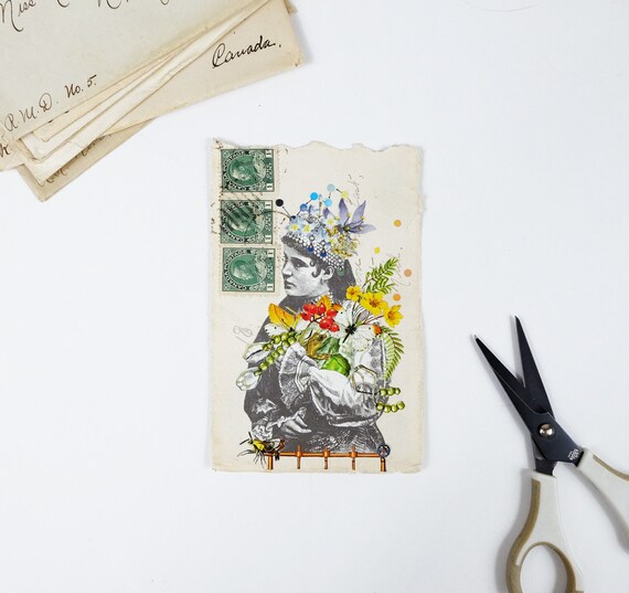 Original Hand-Cut Collage Art on 100 Year Old Vintage Envelope Wall ...