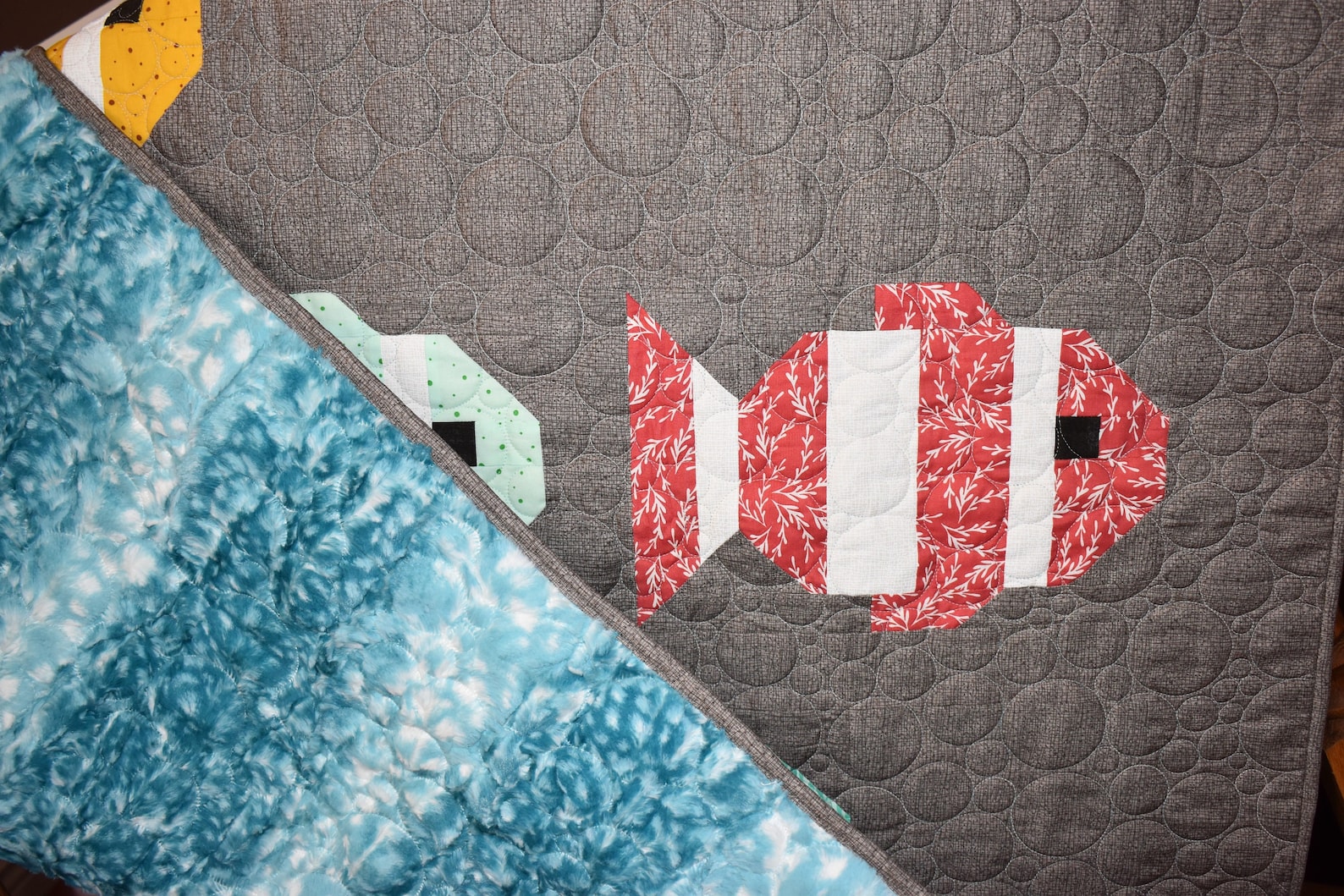 Chuckles the Fish, Crib Size Quilt, Blue Water Minky Back and Fun ...