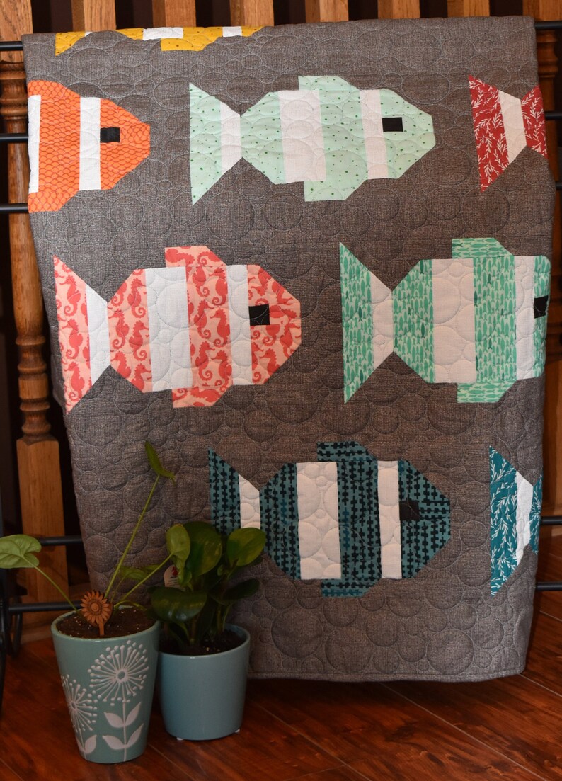 Chuckles the Fish, Crib Size Quilt, Blue Water Minky Back and Fun ...