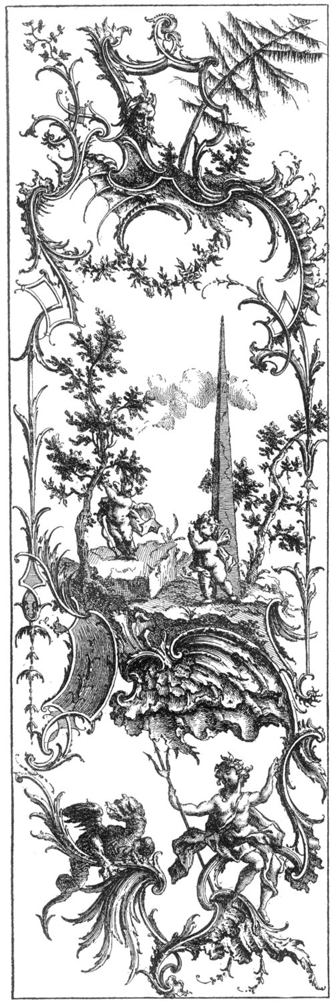 Vintage Ink Plate French Filigree Baroque Ornament Cherub, Tree and ...