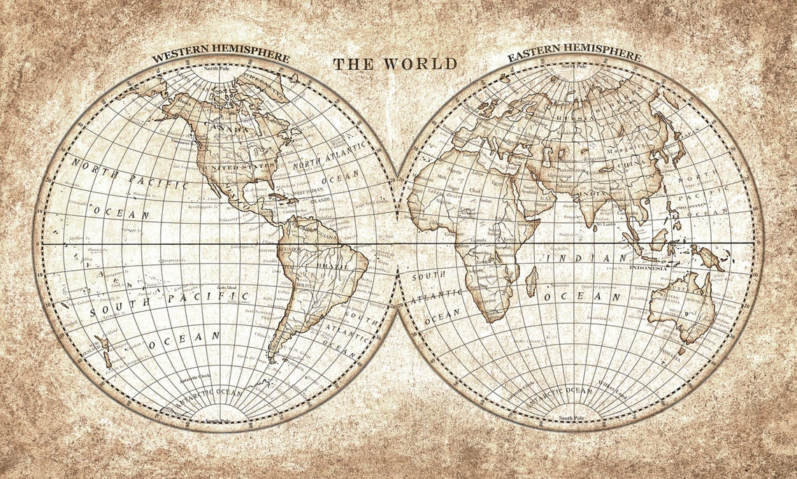 Mapa del Viejo Mundo vintage pintado a mano para la impresión - Etsy México