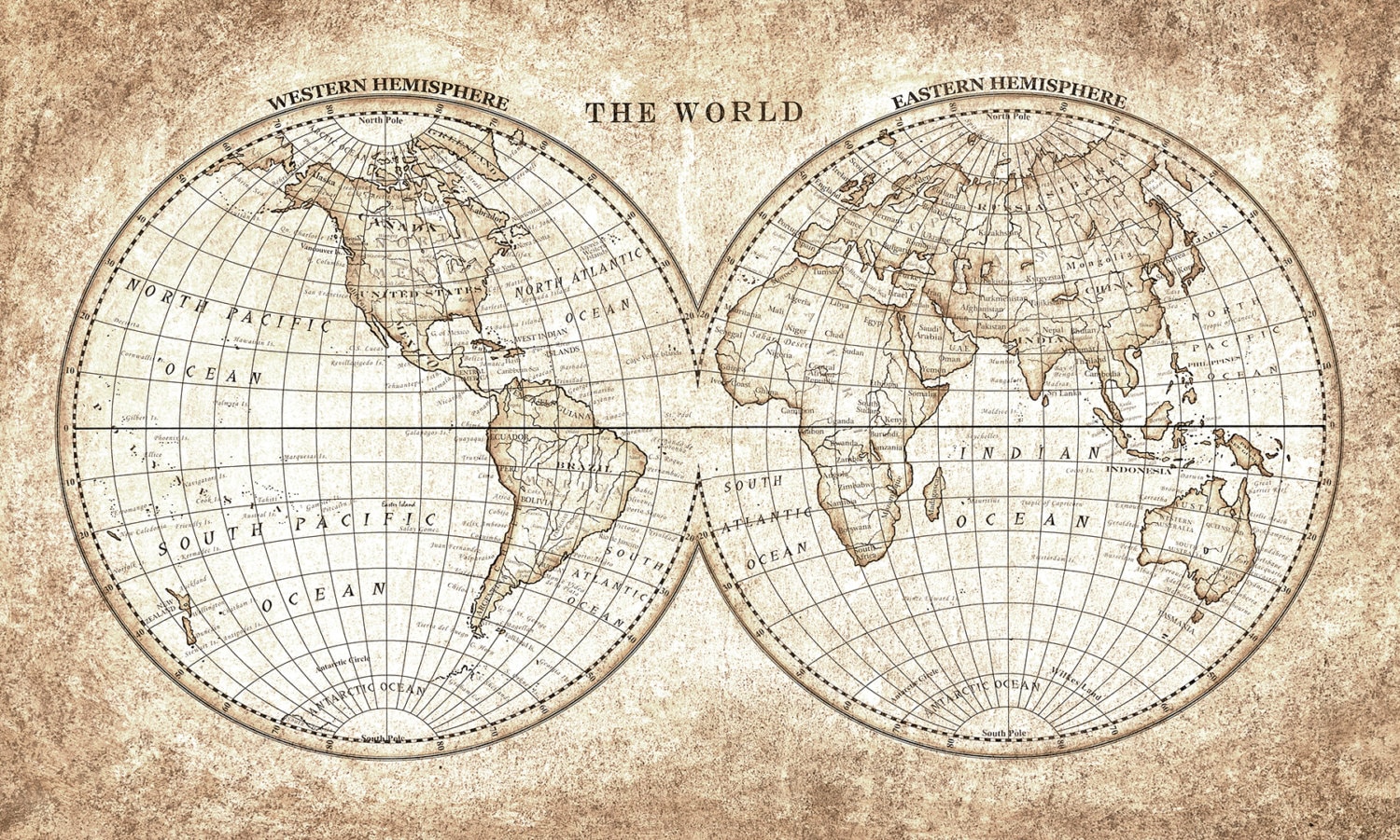 Mapa del Viejo Mundo vintage pintado a mano para la impresión - Etsy México