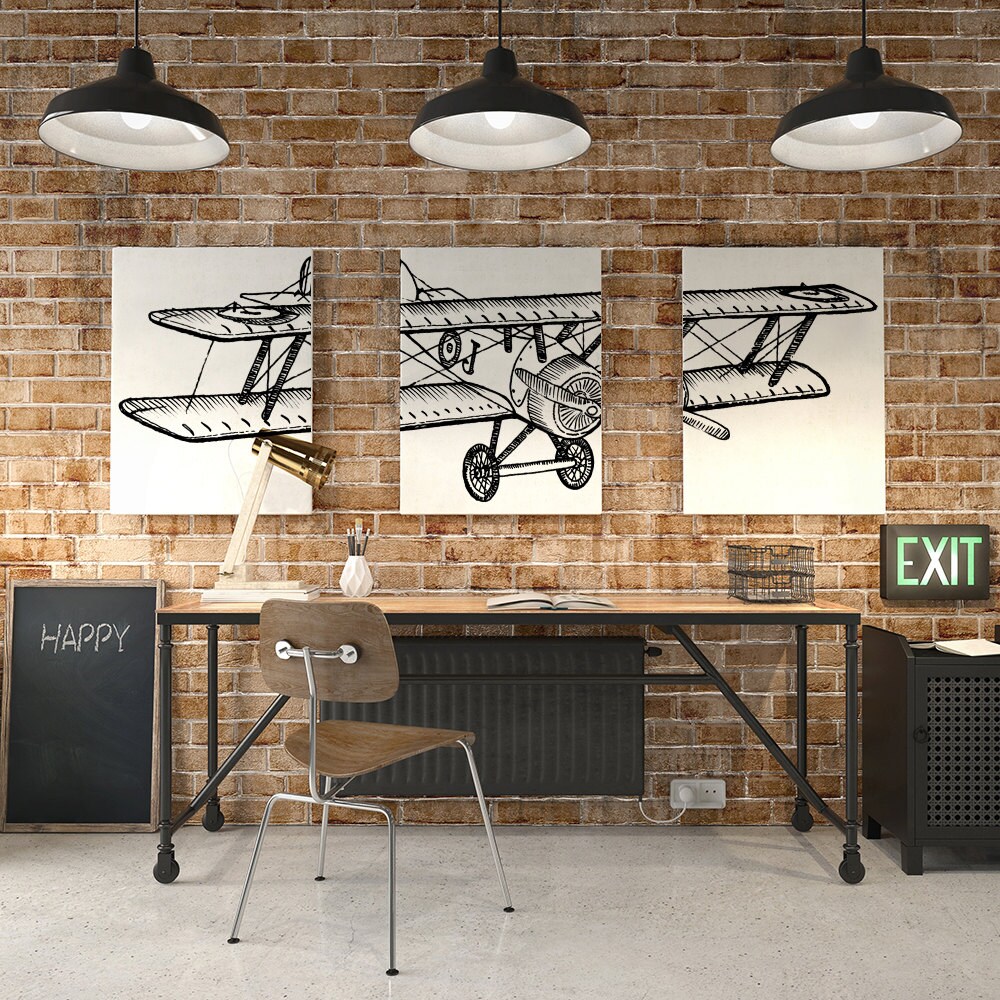 Biplane Style Vintage Airplane Ink Drawing Clipart Ready for Printing ...