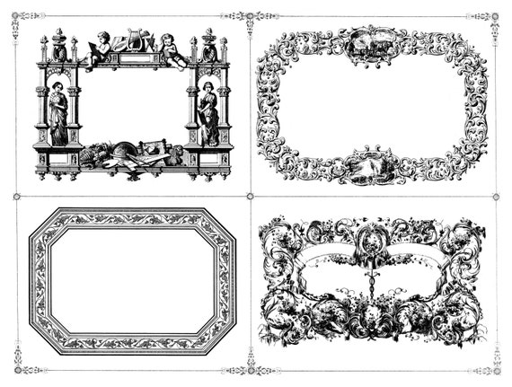 Vintage French Classical Filigree Frames Set of 4 Ink Plates | Etsy