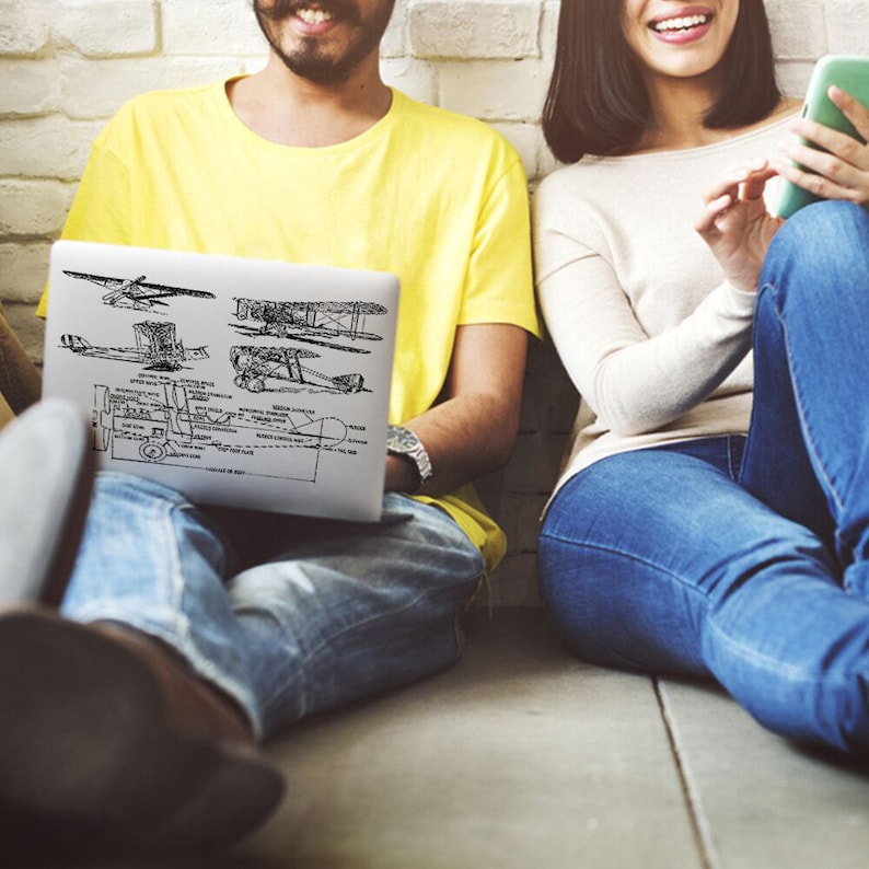 Vintage Airplane With Parts Label Ink Drawing Clipart Ready for ...