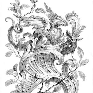 Vintage Ink Plate French Scroll Filigree With a Dragon Art Clipart - Etsy