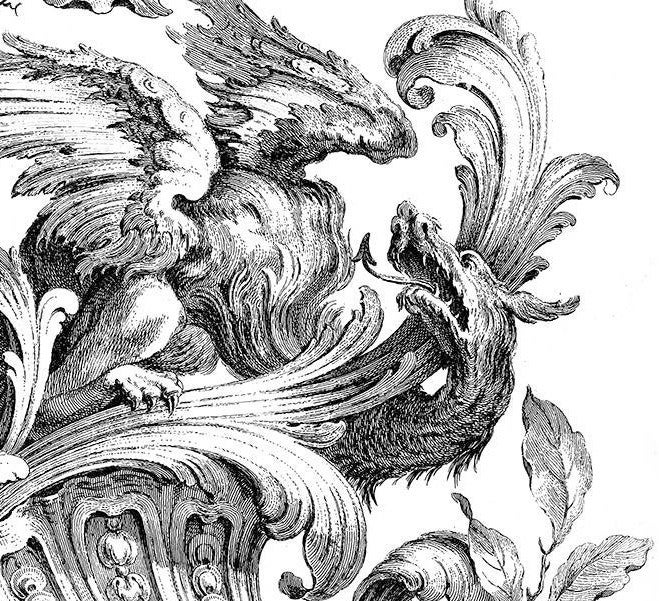 Vintage Ink Plate French Scroll Filigree With a Dragon Art Clipart - Etsy