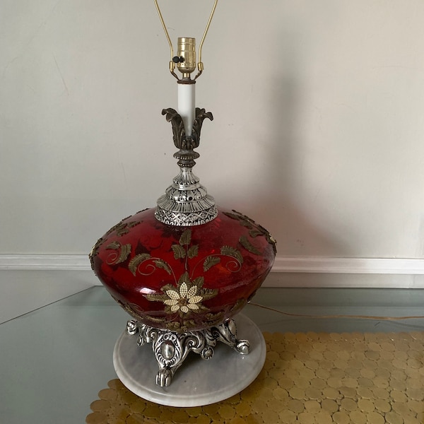 Red Glass Lamp - Etsy