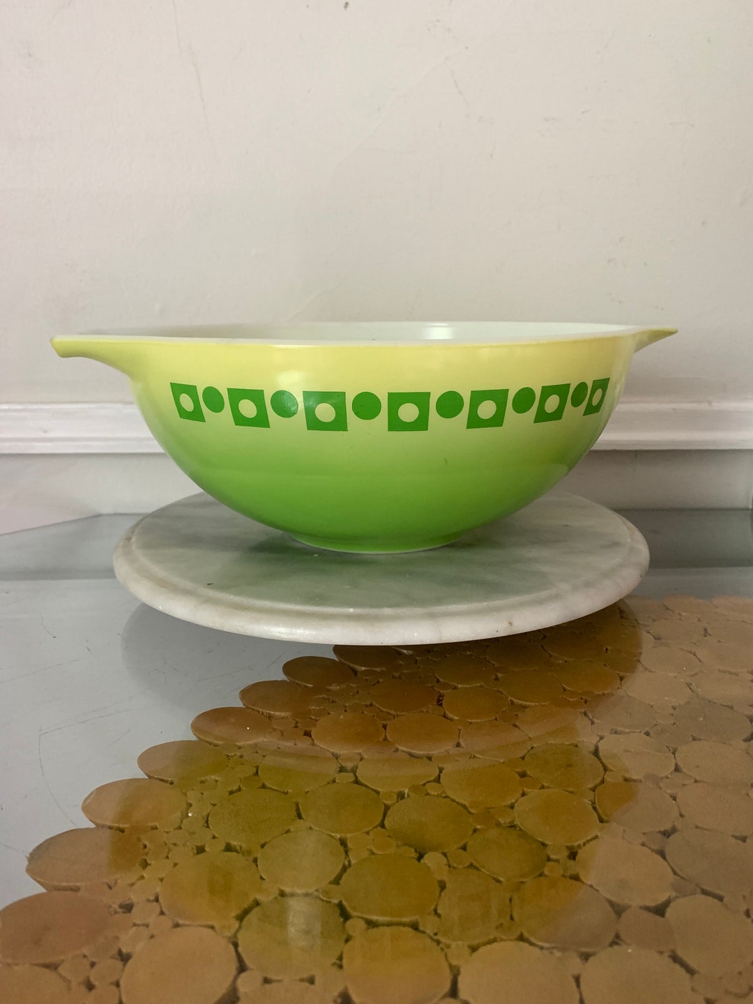 Vintage Pyrex Green Salad Green and Yellow Square Dot Ombre Cinderella ...