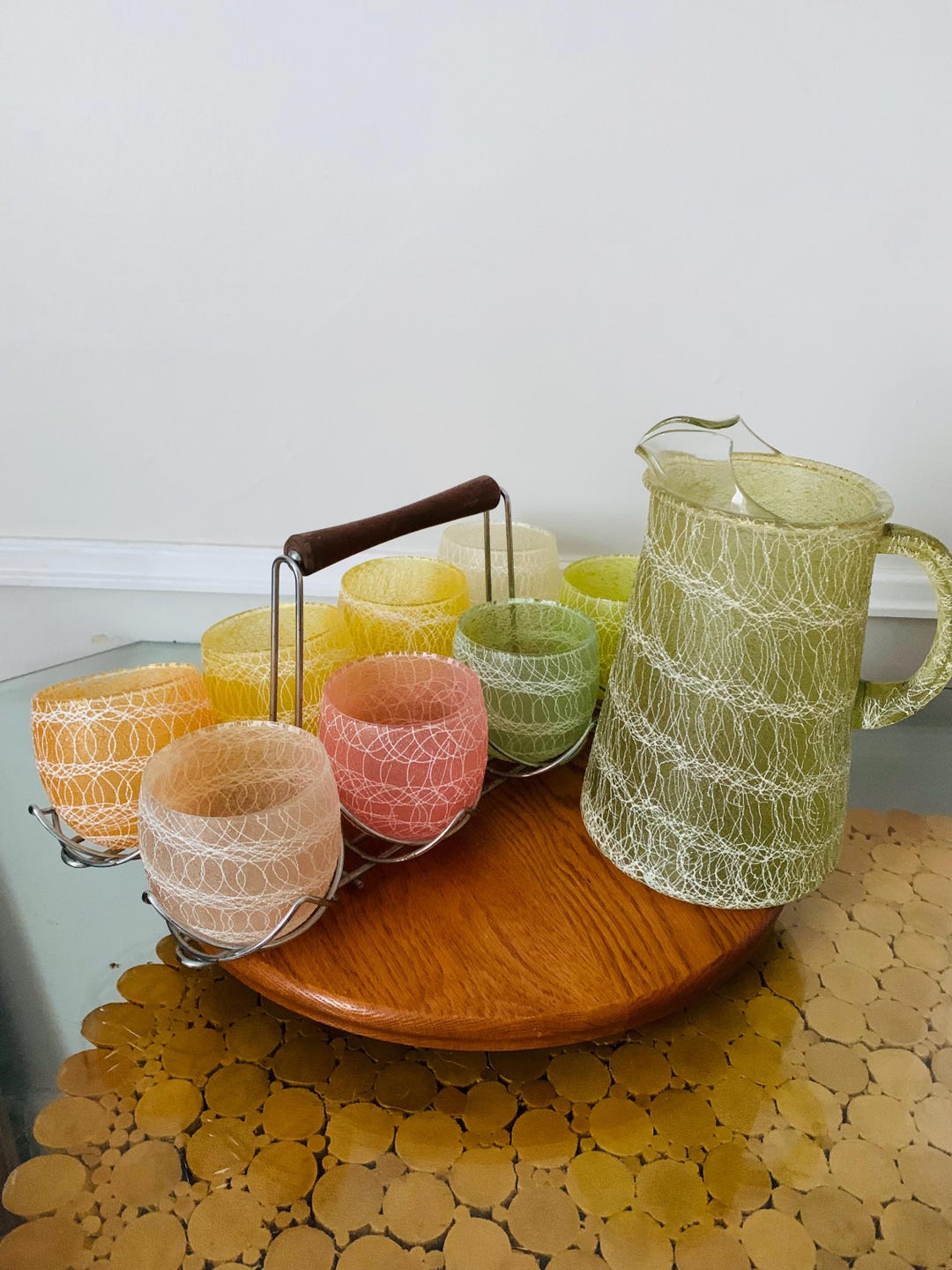 MCM Set of 8 Multi Coloured Roly Poly Spaghetti String Glasses in ...