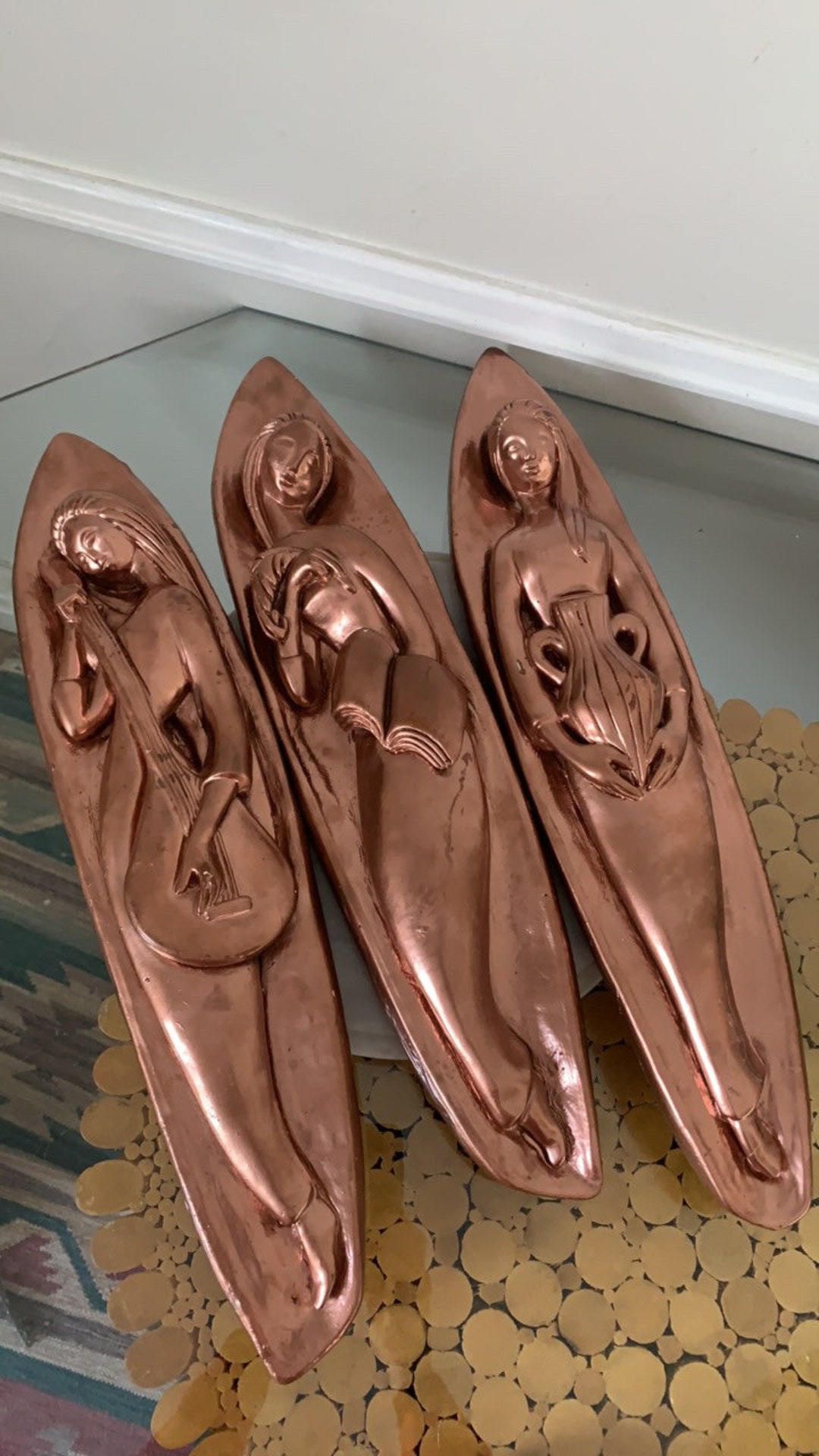 Set of Tall MCM 3 Muses Shiny Copper Chalkware Wall Hangings - Etsy