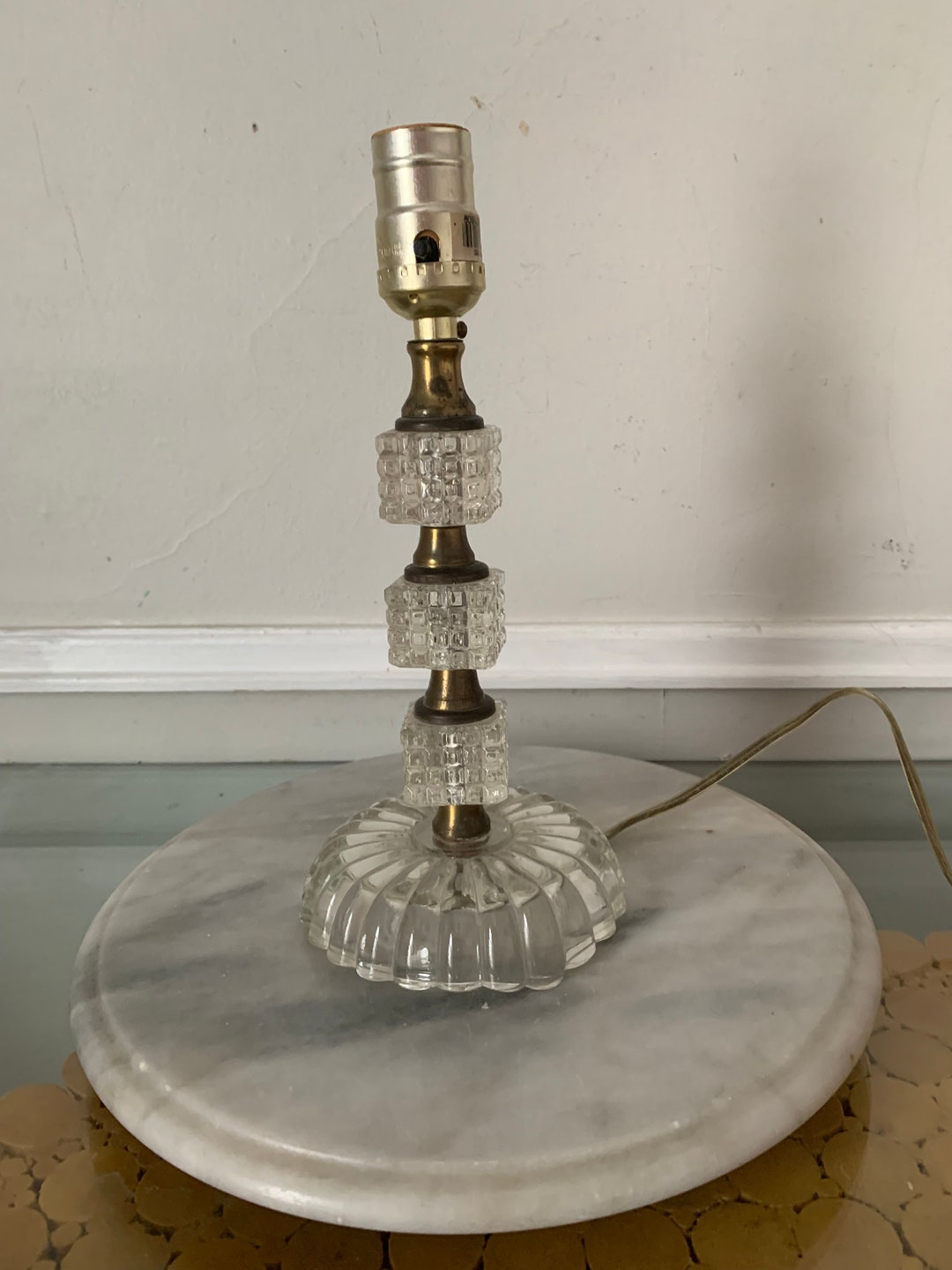 Vintage Small Clear Glass Cube Accent Table Lamp No Shade - Etsy