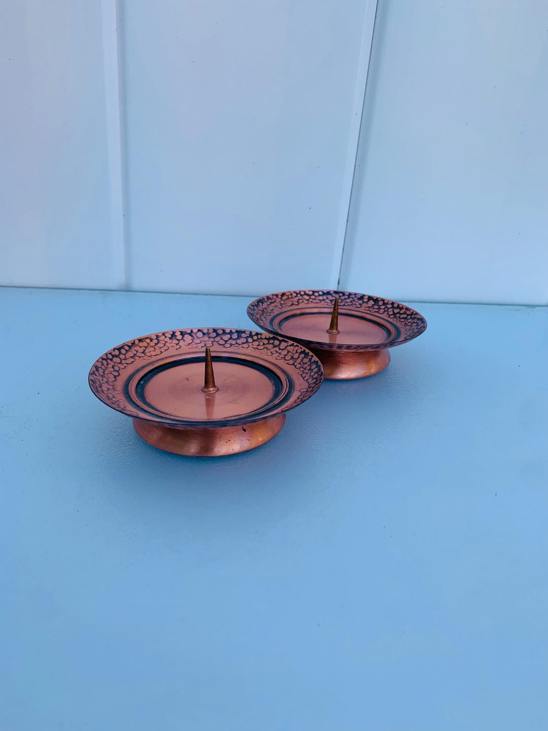 MCM Pair of Spike Copper Candle Holders - Etsy