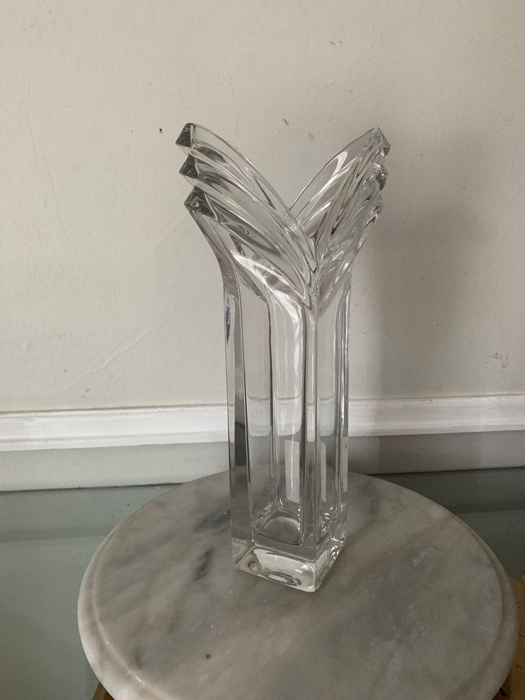 Retro Art Deco V-shaped Clear Crystal Vase by Mikasa 11.75 With ...