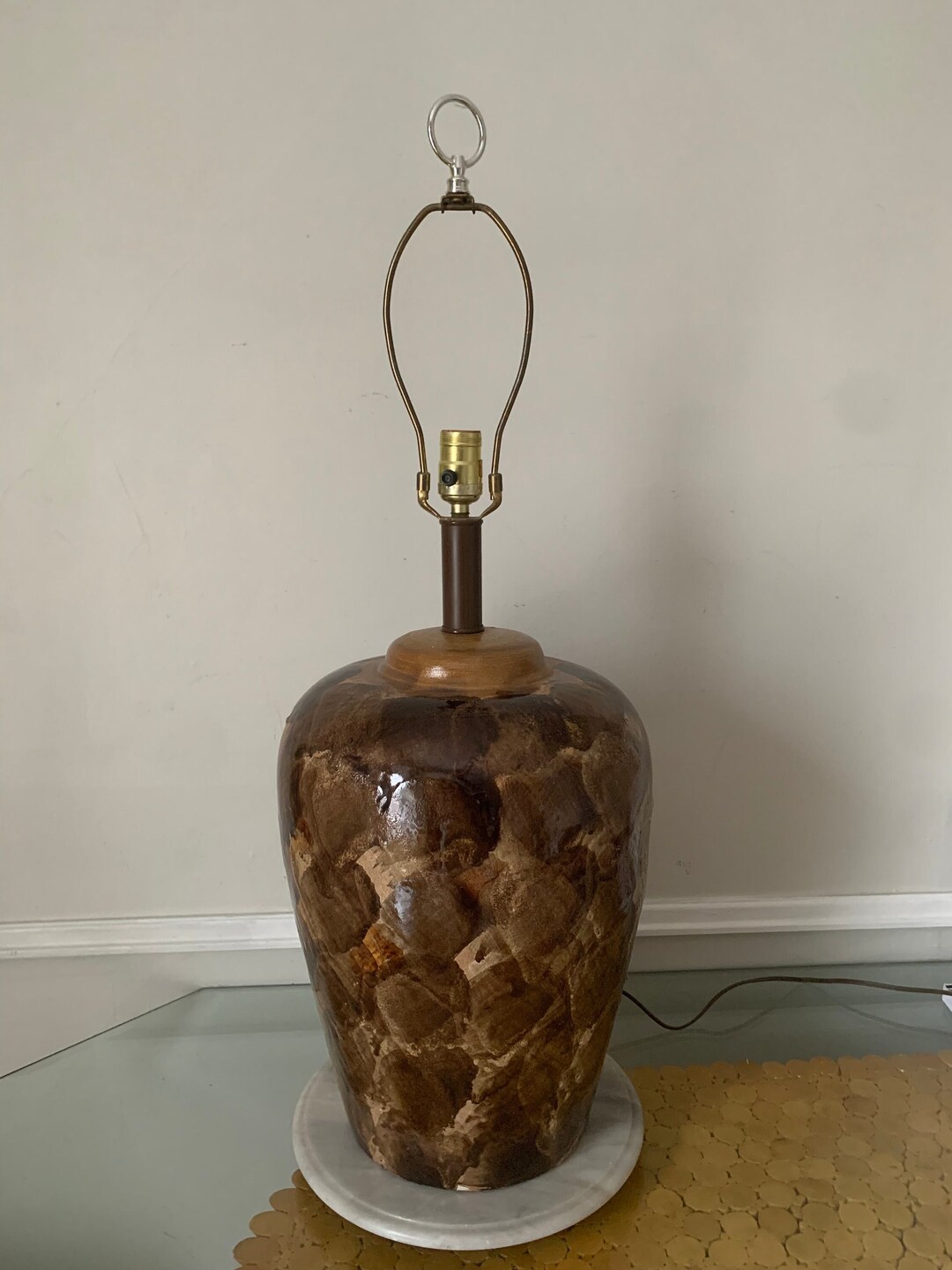 Large MCM Brown Pottery Lamp Shade Not Included - Etsy