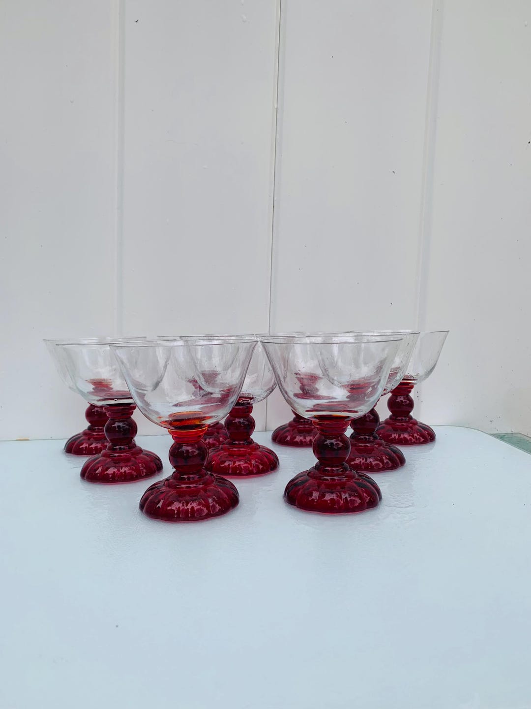 Set of 9 Antique Ruby Red Stem Dessert Glasses - Etsy