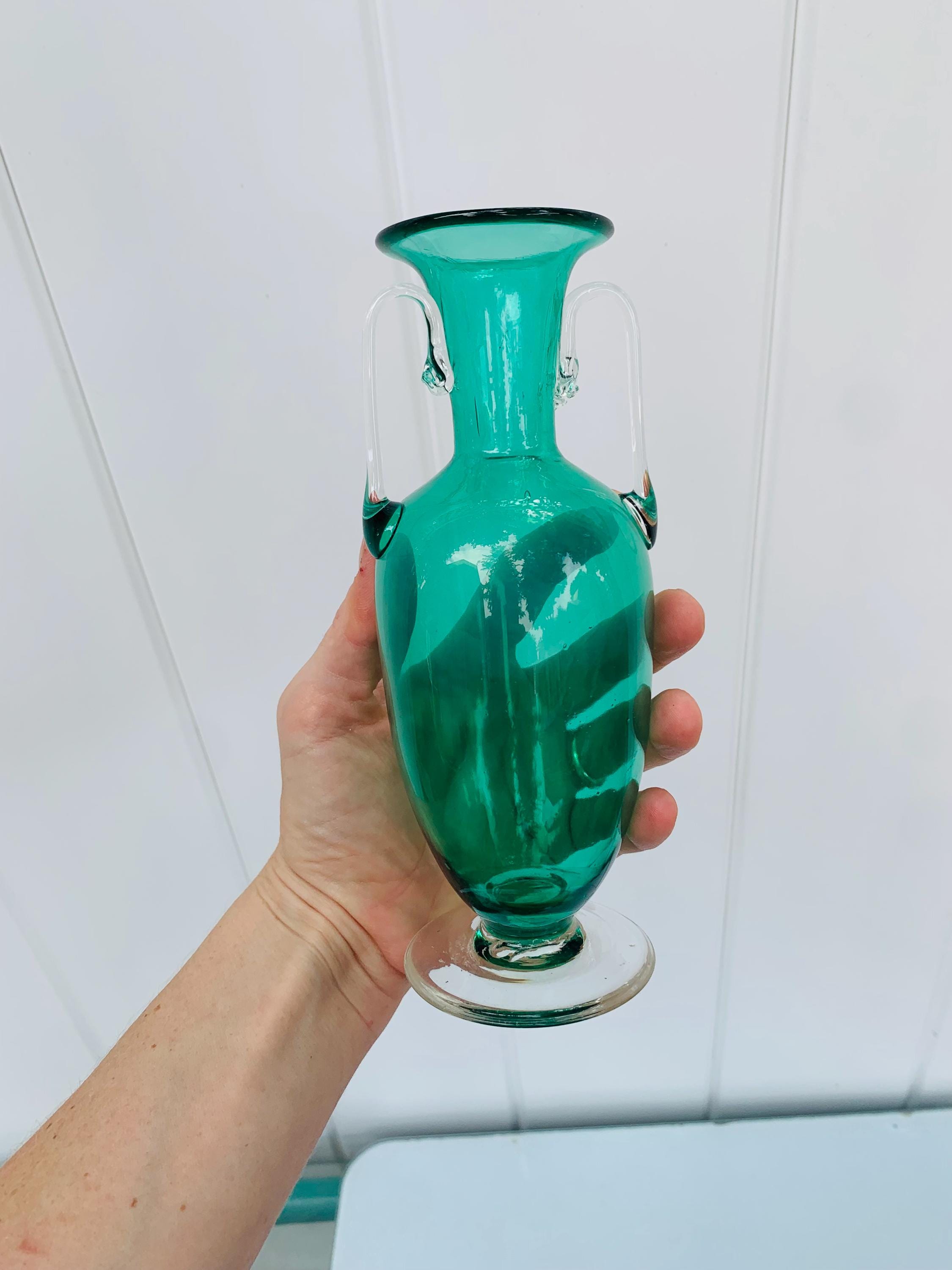 Vintage Small Handblown Jade Glass Double Handle Vase - Etsy