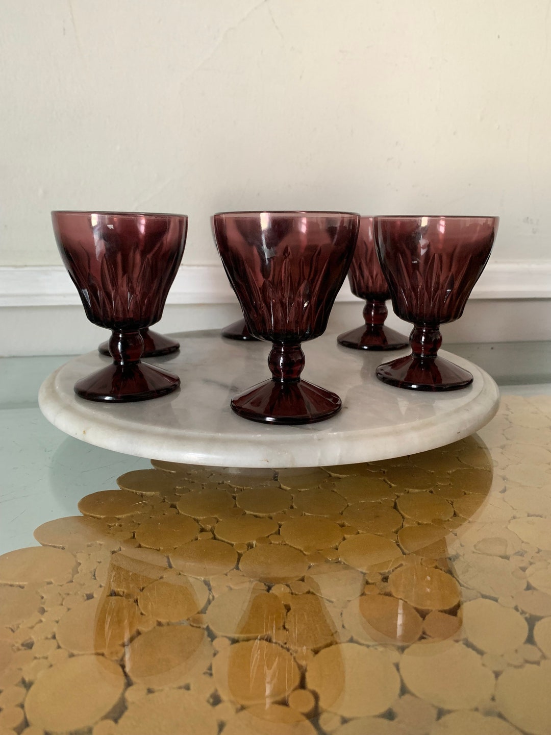 Set of 6 Vintage Deep Purple Small Glass Goblets - Etsy