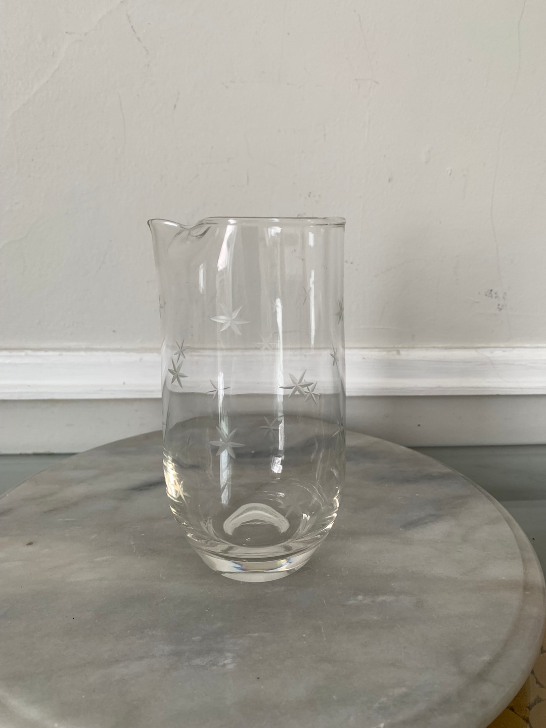 Small MCM Clear Pitcher With Etched Starbursts - Etsy