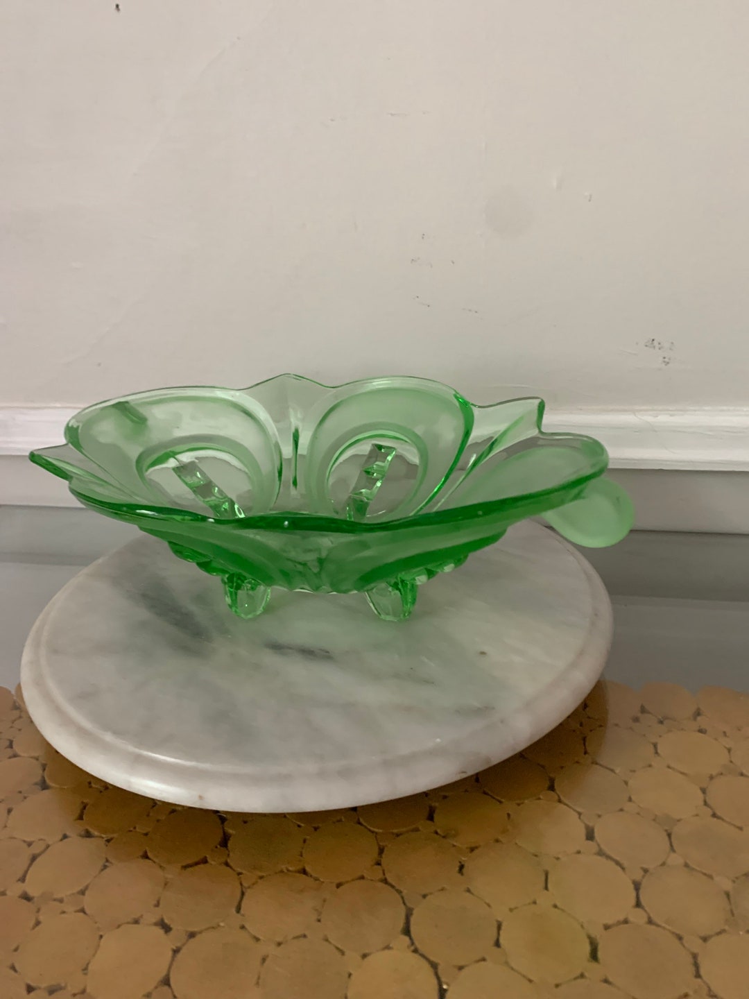 Vintage Clear Green Glass Dish - Etsy