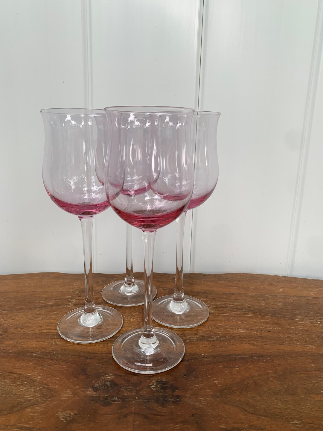 Retro Set of 4 Tall Light Violet Flared Wine Glasses With Clear Stem - Etsy