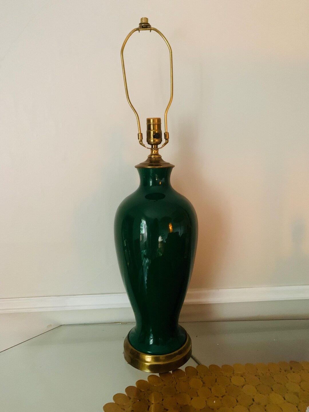 Tall Retro Forrest Green Ceramic Table Lamp With Brass Base No Shade - Etsy