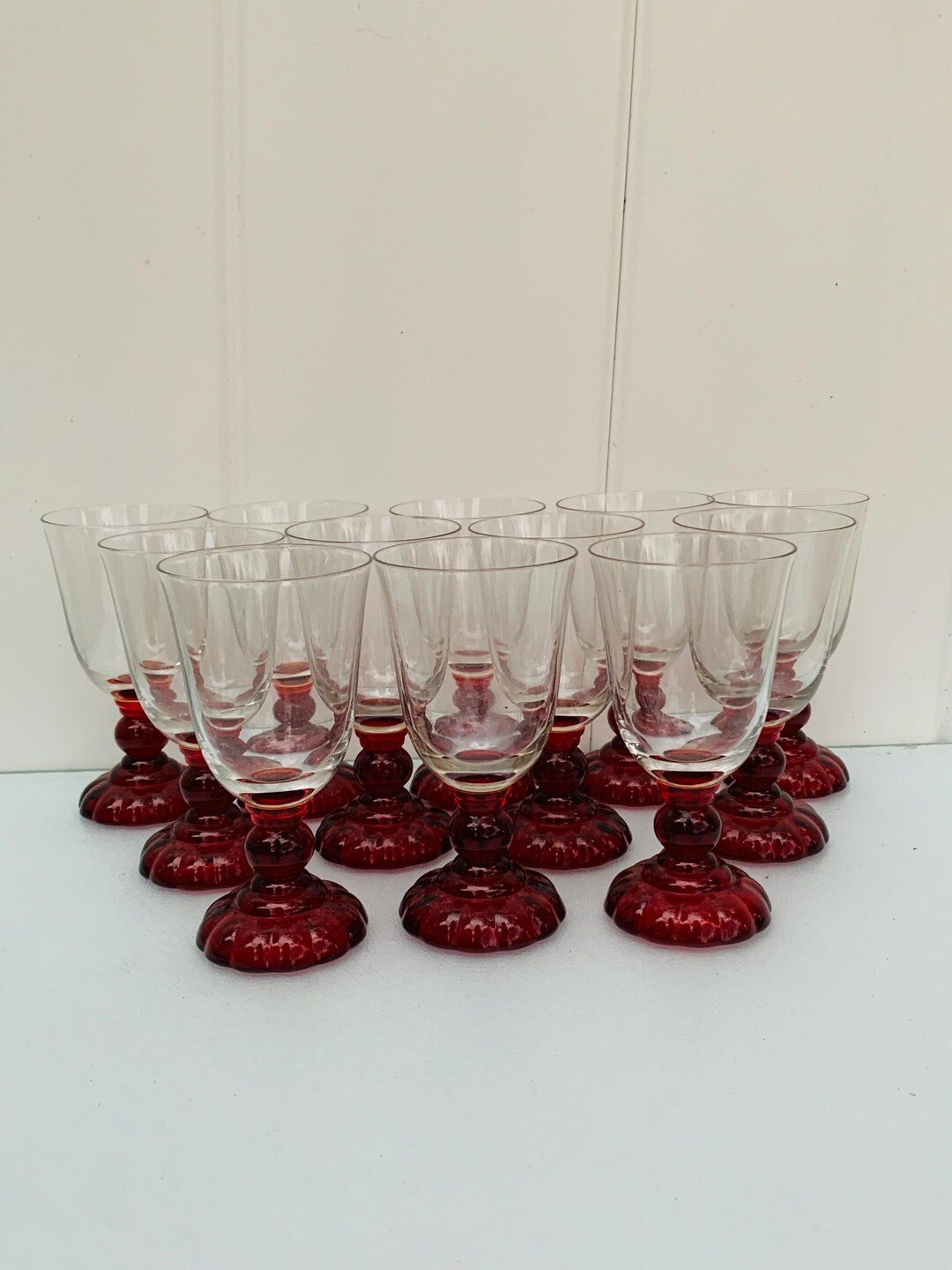 Set of 12 Antique Ruby Red Stem Cordial Glasses - Etsy