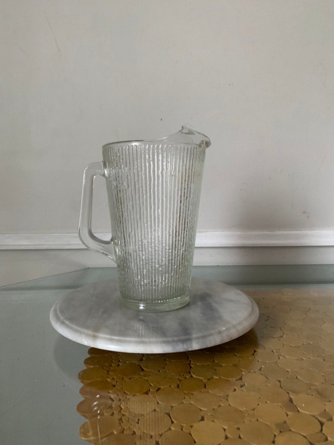 MCM Tall Textured Clear Glass Pitcher - Etsy